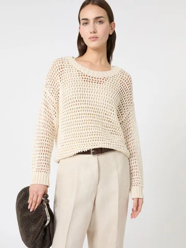 Max Mara Linen And Cotton Yarn Mesh Jumper - Ecru