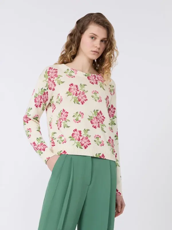 Max Mara Floral Print Cotton Jumper - Ecru