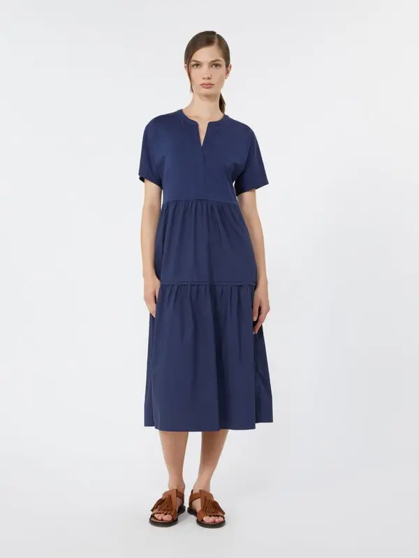 Max Mara Cotton Jersey Flounce Midi Dress - Navy