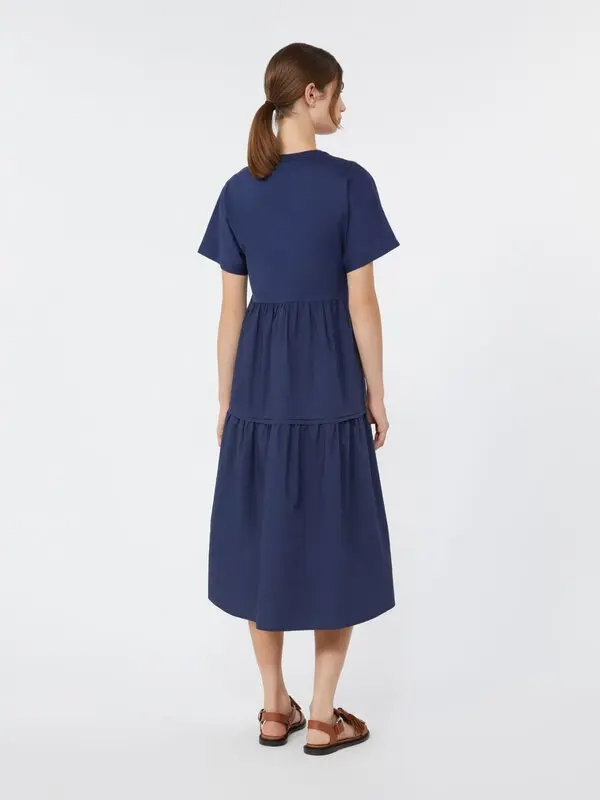 Max Mara Cotton Jersey Flounce Midi Dress - Navy