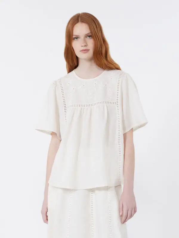 Max Mara Linen Canvas And Stretch Jersey Top - Ecru