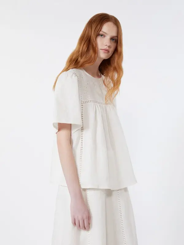 Max Mara Linen Canvas And Stretch Jersey Top - Ecru