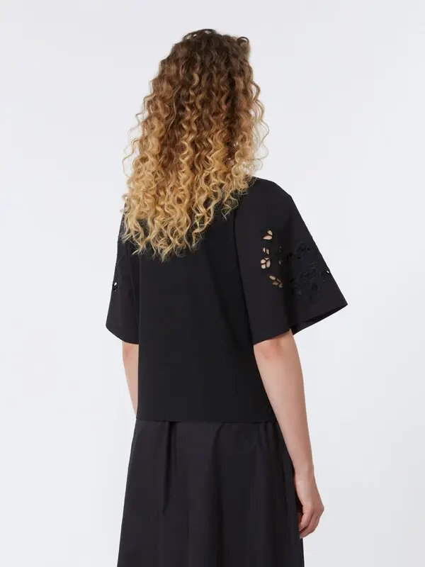 Max Mara Cotton-poplin Top With Embroidered Details - Black