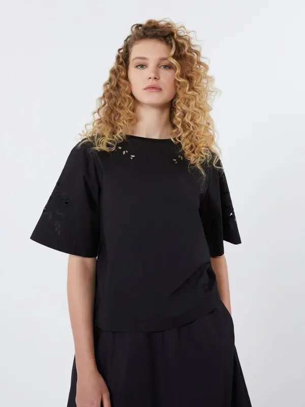Max Mara Cotton-poplin Top With Embroidered Details - Black