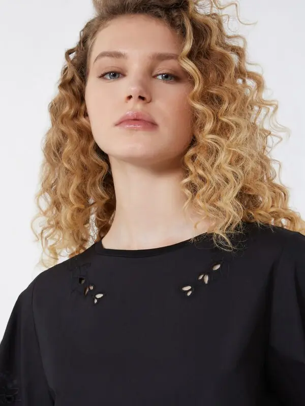 Max Mara Cotton-poplin Top With Embroidered Details - Black