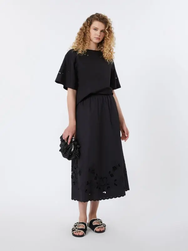 Max Mara Cotton-poplin Top With Embroidered Details - Black