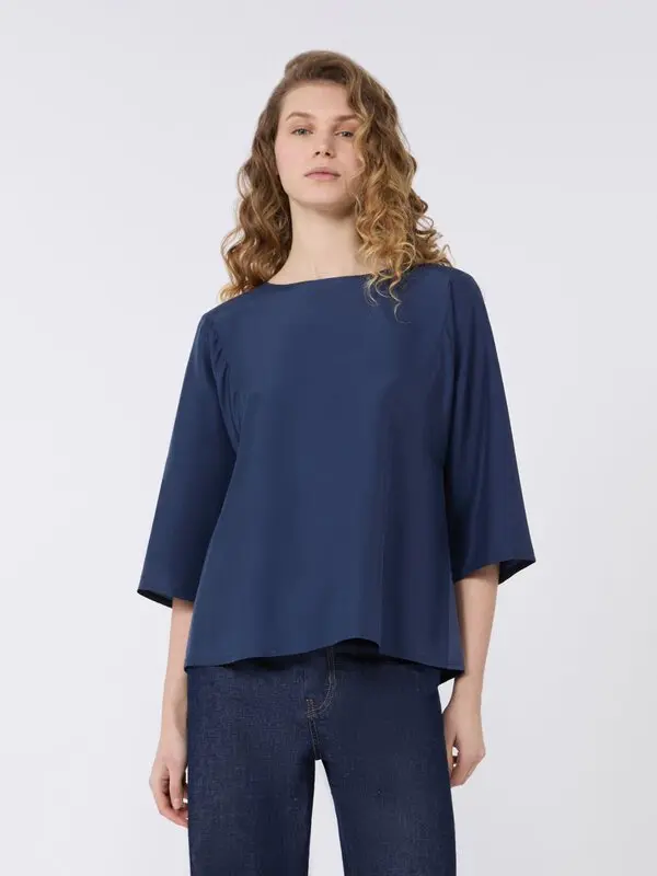 Max Mara Habotai Silk And Jersey Blouse - Navy