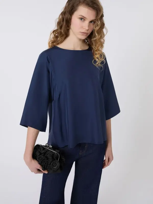 Max Mara Habotai Silk And Jersey Blouse - Navy