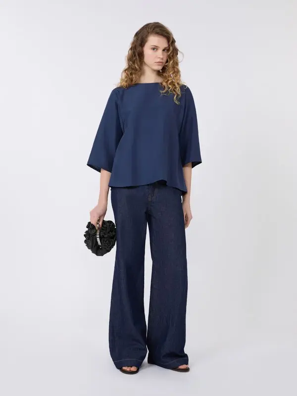 Max Mara Habotai Silk And Jersey Blouse - Navy