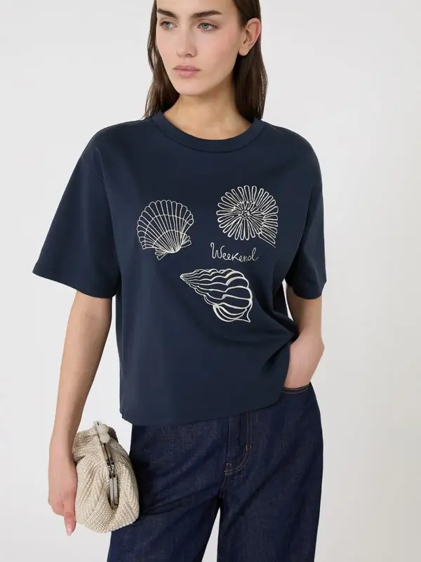 Max Mara Printed Cotton Jersey T-shirt - Navy