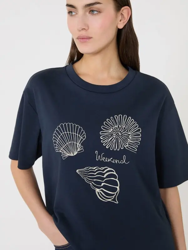 Max Mara Printed Cotton Jersey T-shirt - Navy