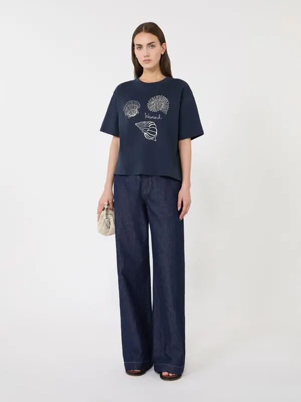 Max Mara Printed Cotton Jersey T-shirt - Navy