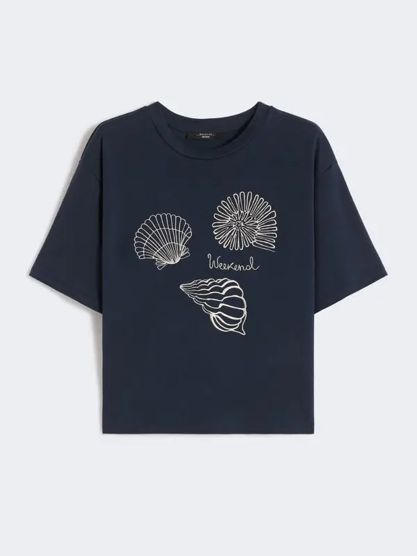 Max Mara Printed Cotton Jersey T-shirt - Navy