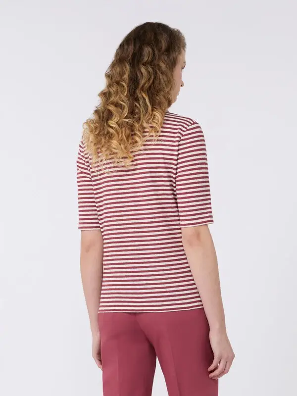 Max Mara Stretch Linen Jersey V-neck T-shirt - Cherry