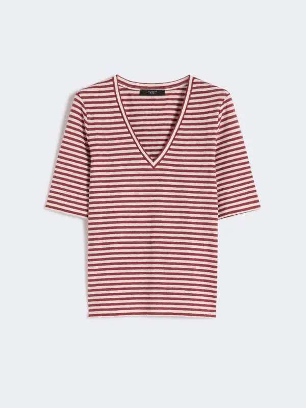 Max Mara Stretch Linen Jersey V-neck T-shirt - Cherry