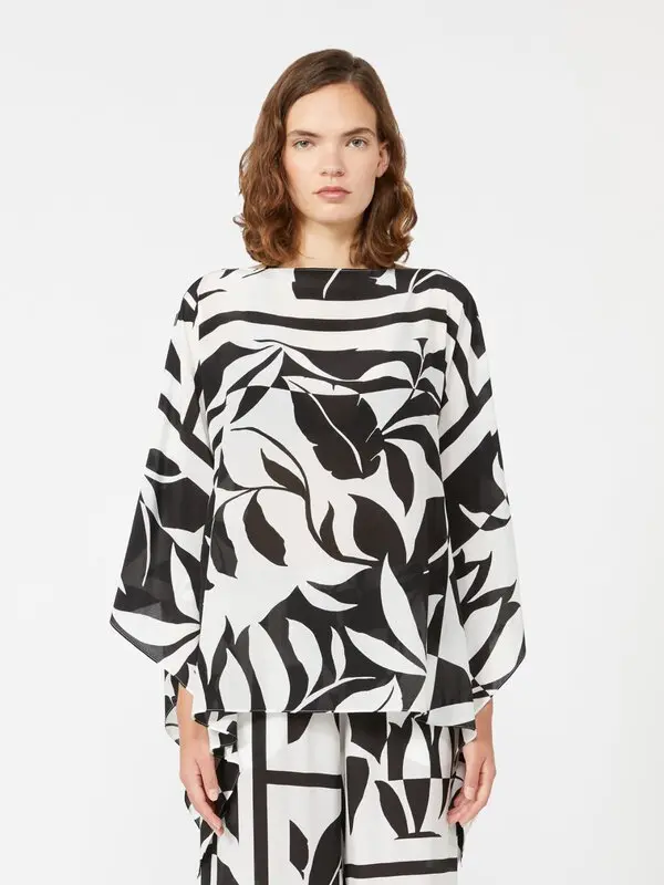 Max Mara Printed Silk Poncho - Black