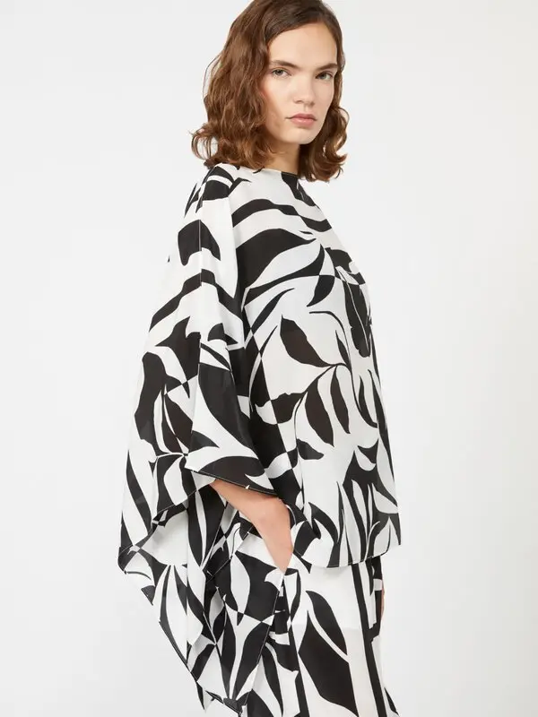 Max Mara Printed Silk Poncho - Black