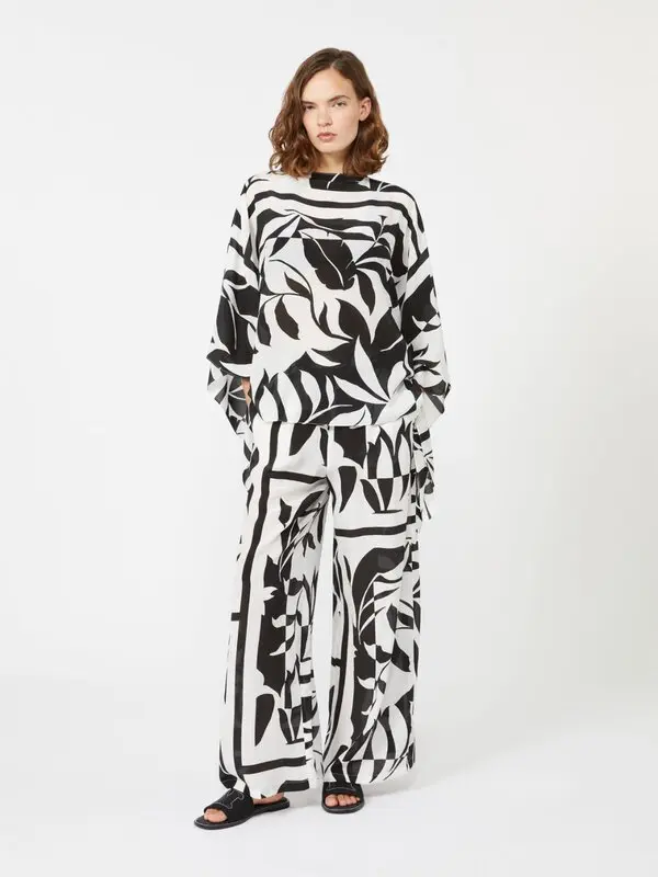 Max Mara Printed Silk Poncho - Black