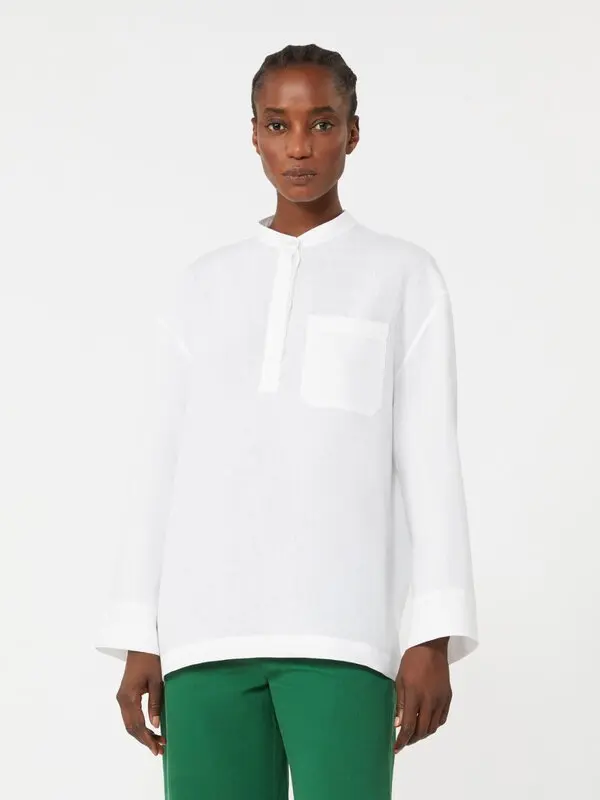 Max Mara Pure Linen Mandarin-neck Shirt - Optical White