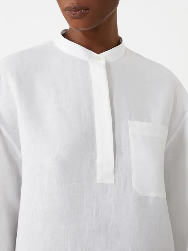 Max Mara Pure Linen Mandarin-neck Shirt - Optical White