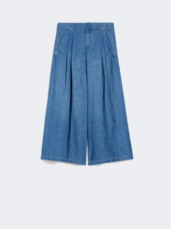 Max Mara Wide-fit Cotton And Linen Denim Trousers - Navy