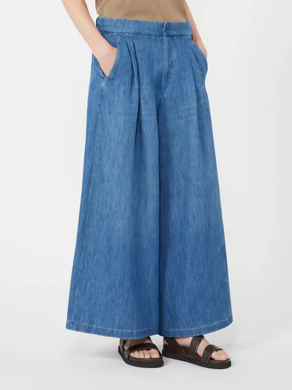 Max Mara Wide-fit Cotton And Linen Denim Trousers