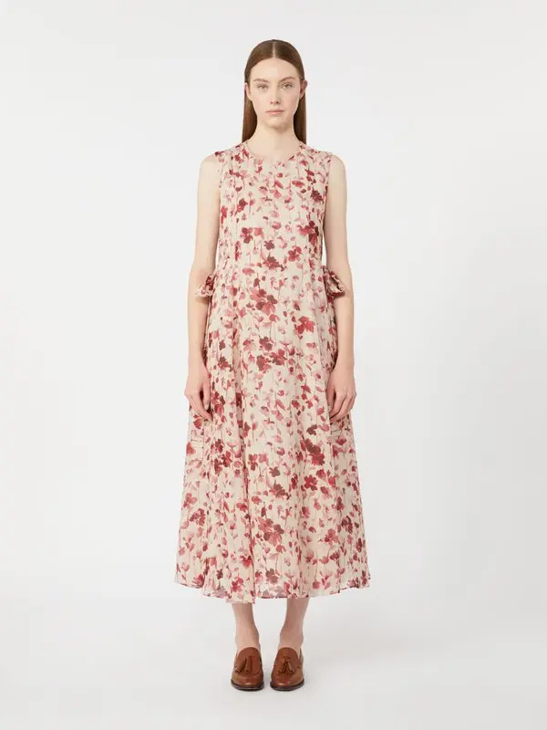 Max Mara Printed Ramie Canvas Maxi Dress - Pink