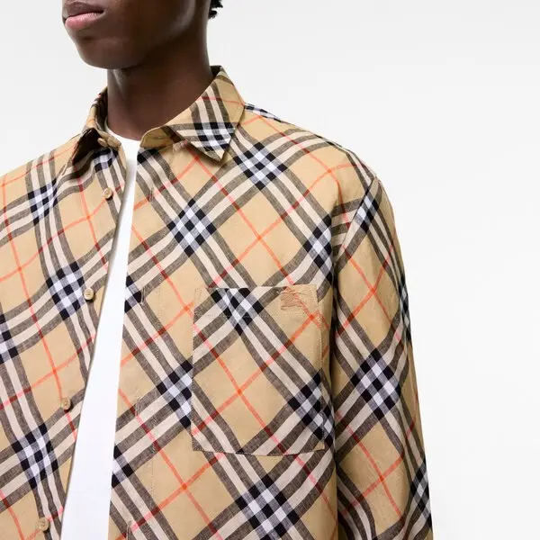 Burberry Relaxed Fit Check Linen Shirt
