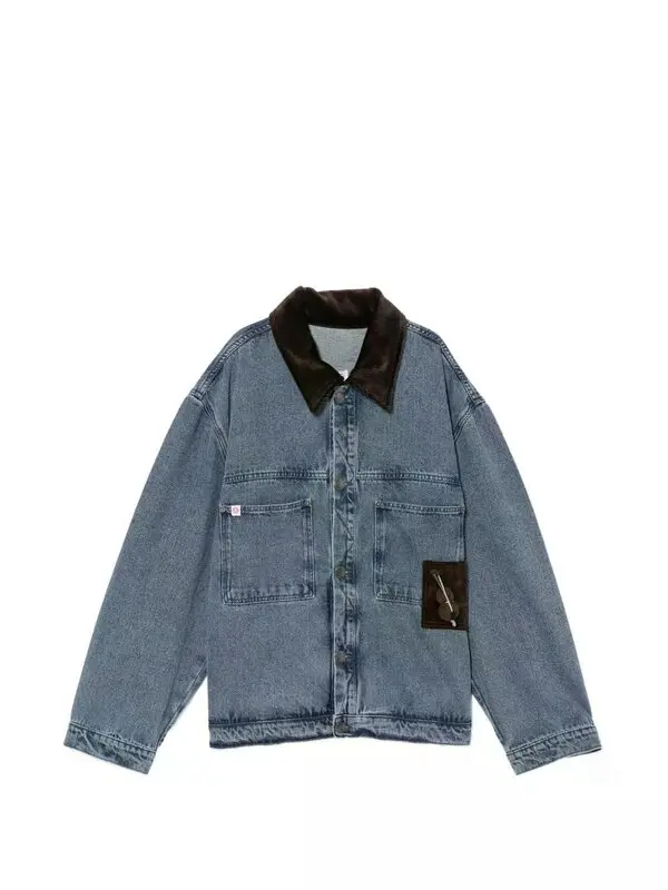 CHARLES JEFFREY Corduroy Collar Denim Jacket - Blue