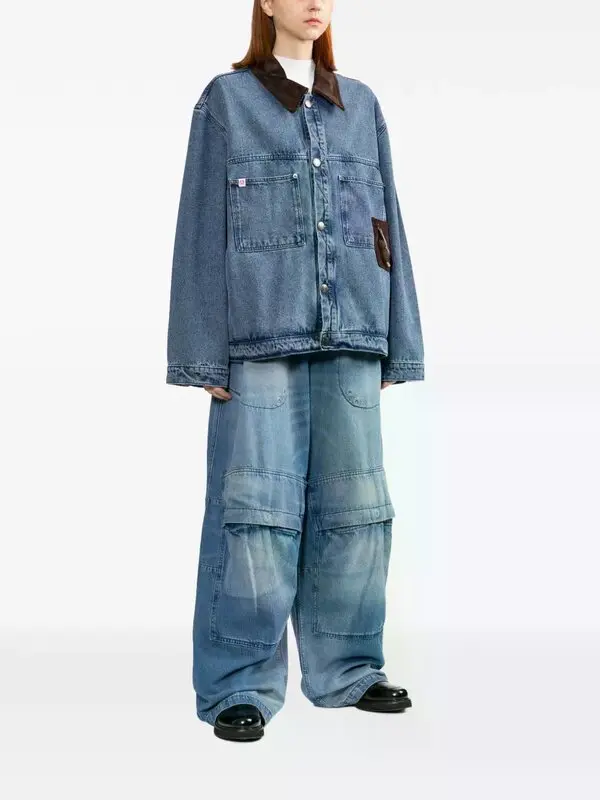 CHARLES JEFFREY Corduroy Collar Denim Jacket - Blue
