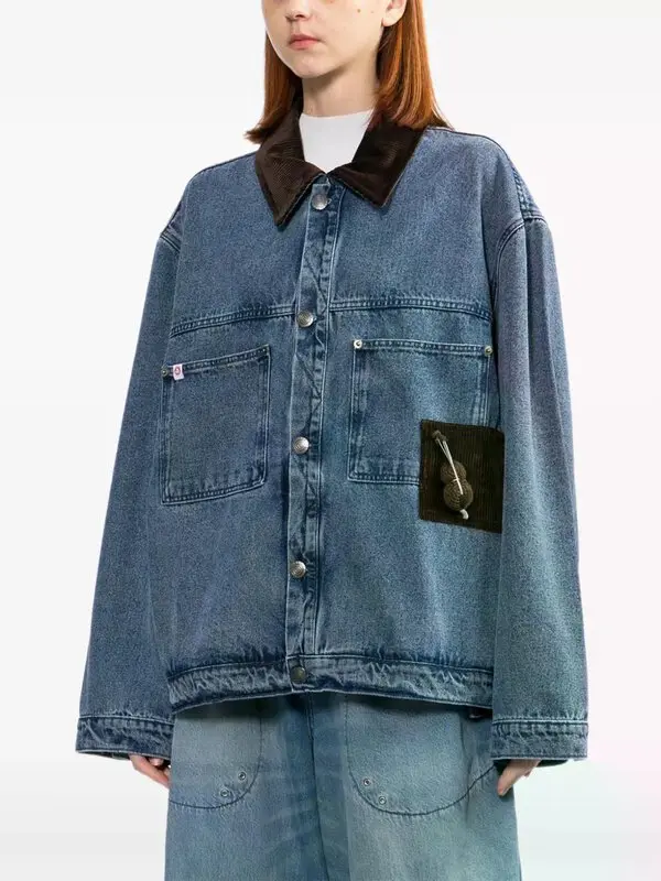 CHARLES JEFFREY Corduroy Collar Denim Jacket - Blue