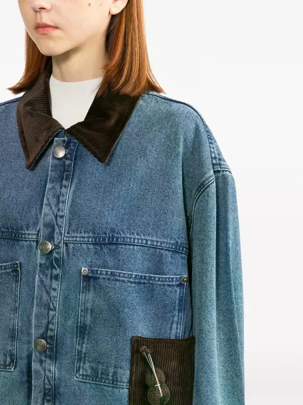 CHARLES JEFFREY Corduroy Collar Denim Jacket - Blue