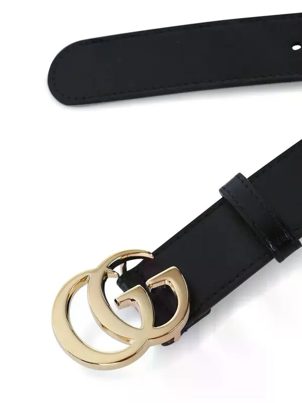 Gucci Interlocking Buckle Leather Belt - Black