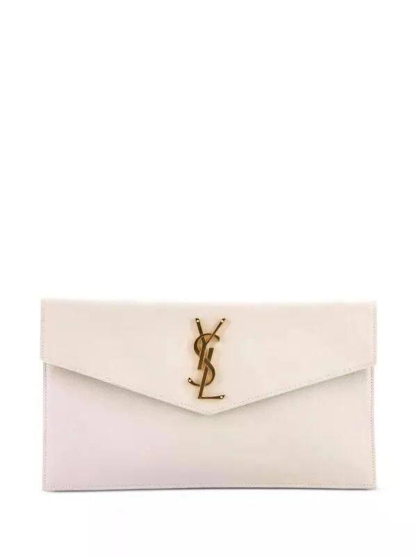 Saint Laurent Uptown Pouch Leather Clutch Bag - White