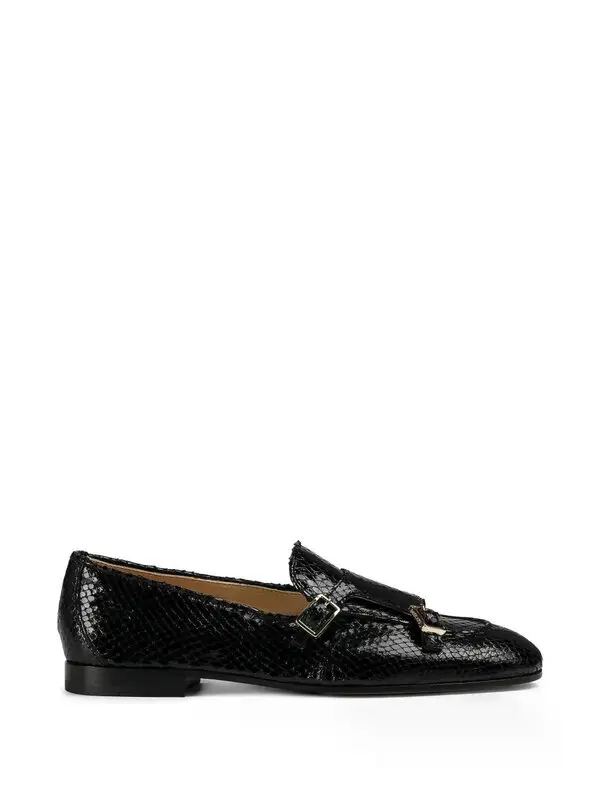 DOUCAL'S Python-print Buckle Leather Shoes - Black