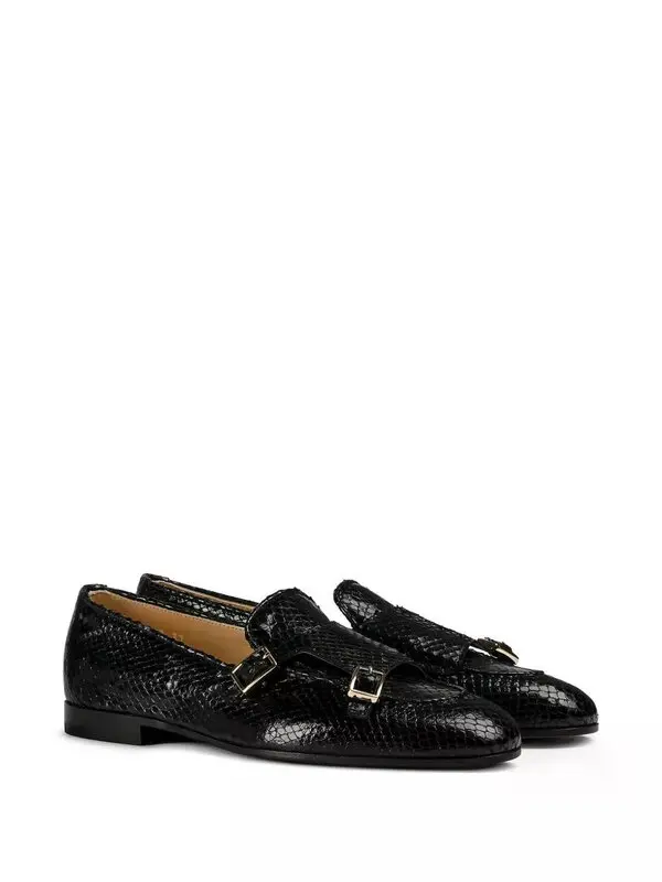 DOUCAL'S Python-print Buckle Leather Shoes - Black