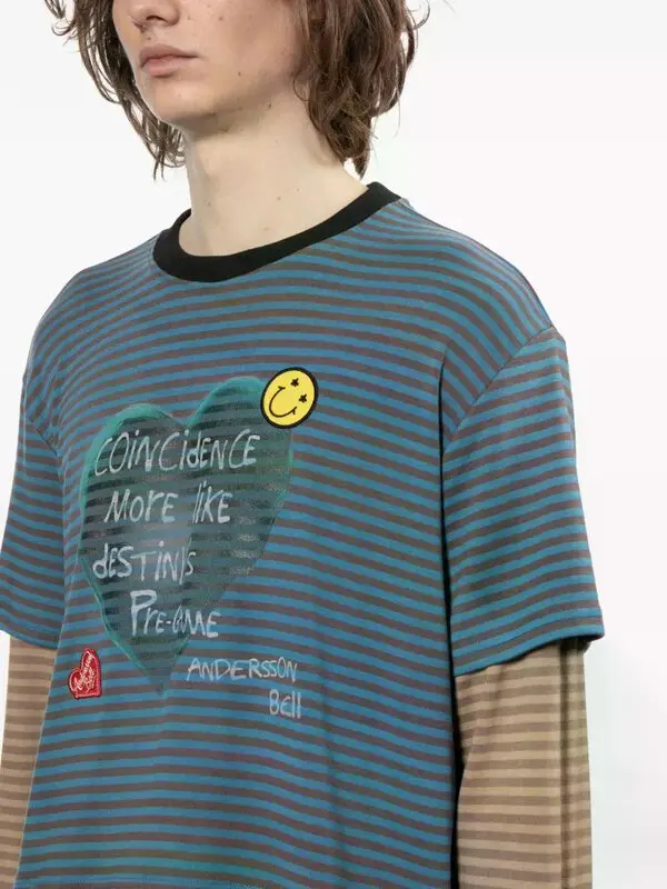 Andersson Bell Heart Message Striped T-shirt