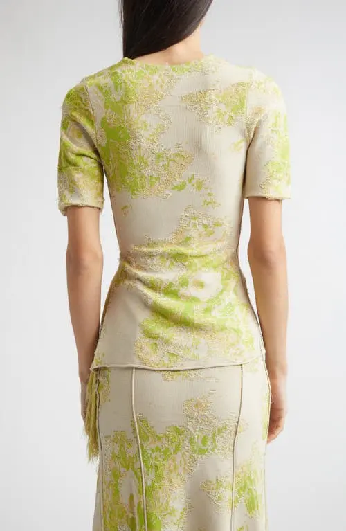 Erdem French Fray Short Sleeve Knit Top - Chartreuse