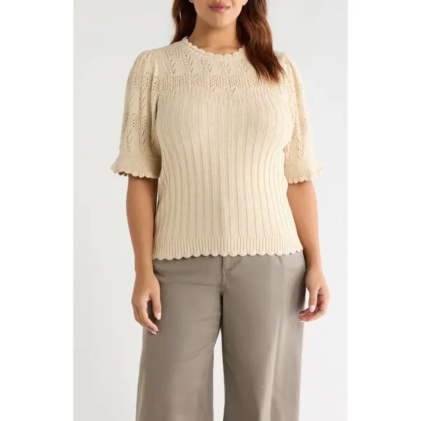 Wit & Wisdom Frill Sleeve Mixed Stitch Cotton Blend Sweater