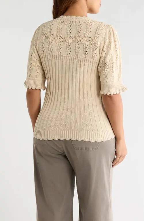 Wit & Wisdom Frill Sleeve Mixed Stitch Cotton Blend Sweater