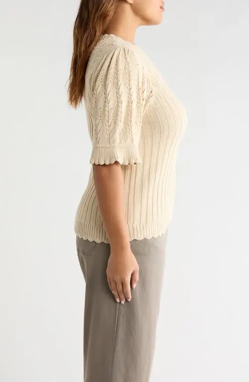 Wit & Wisdom Frill Sleeve Mixed Stitch Cotton Blend Sweater