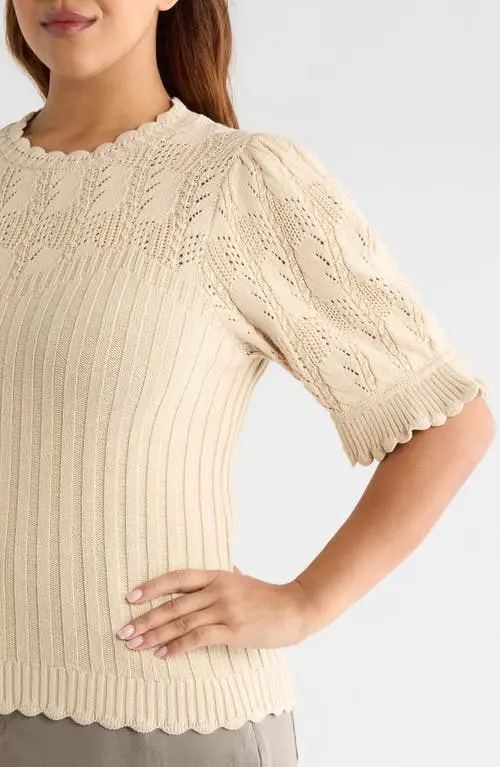 Wit & Wisdom Frill Sleeve Mixed Stitch Cotton Blend Sweater