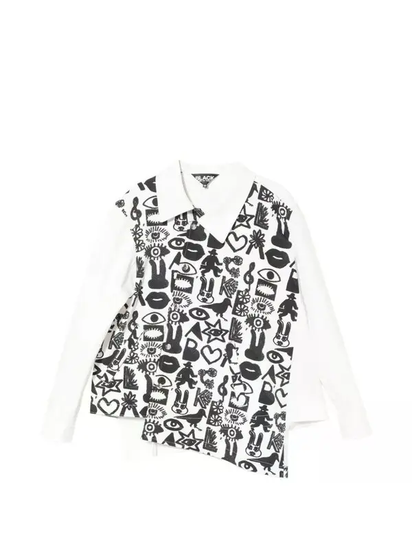 Comme Des Garçons Asymmetric Graphic Print Shirt Jacket - White