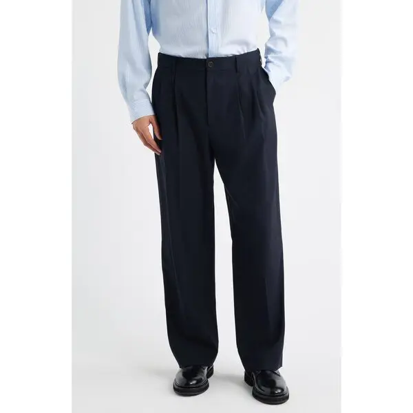 FRAME Pleated Wide-leg Wool Trousers