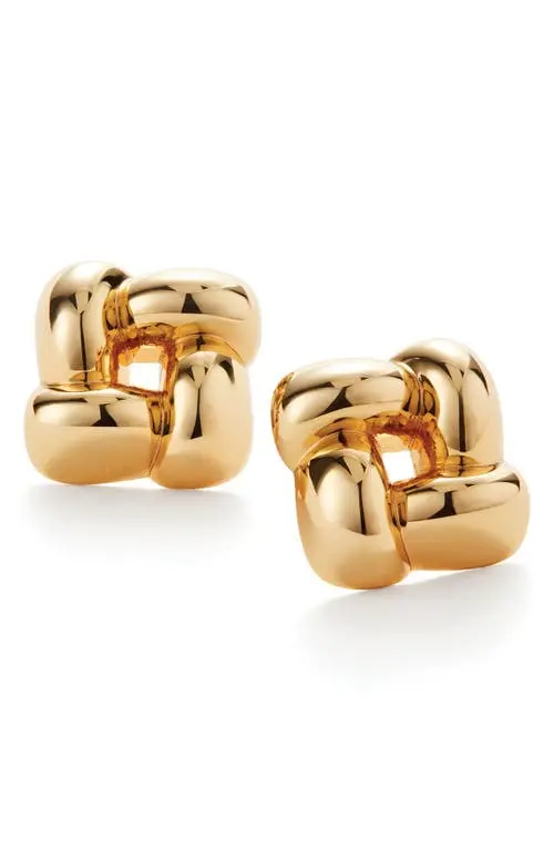 Jenny Bird Medium Woven Square Stud Earrings - High Polish Gold