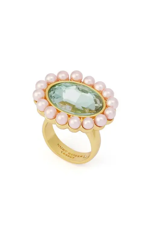 Kurt Geiger Faux Pearl And Crystal Cocktail Ring - Light Green