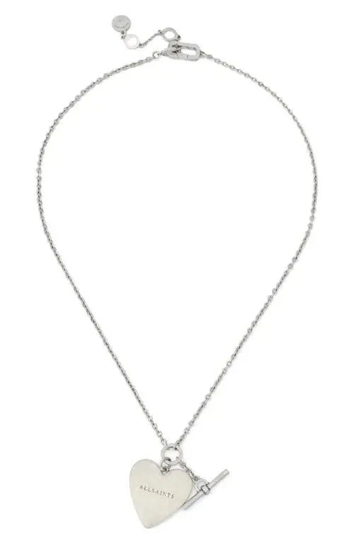 ALLSAINTS Heart Charm Chain Link Necklace - Warm Silver