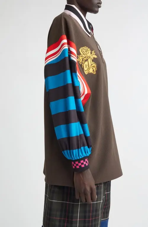 CHOPOVA LOWENA Mixed Stripe Patchwork Polo - Brown Multi