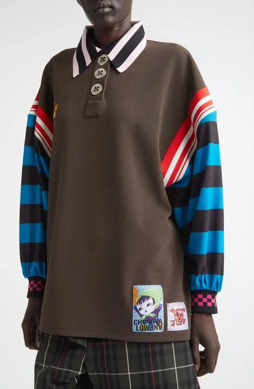 CHOPOVA LOWENA Mixed Stripe Patchwork Polo - Brown Multi