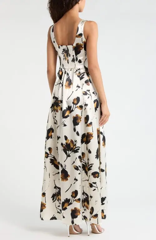 MELLODAY Floral Print Satin Maxi Dress